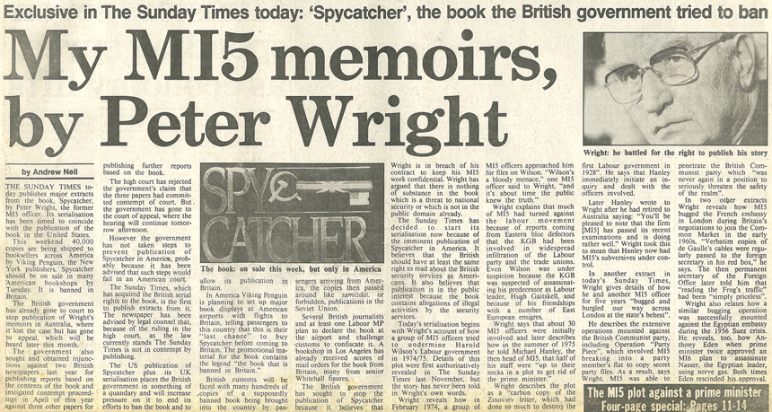1987 – Spycatcher ban lifted by Australian court – History Bytez
